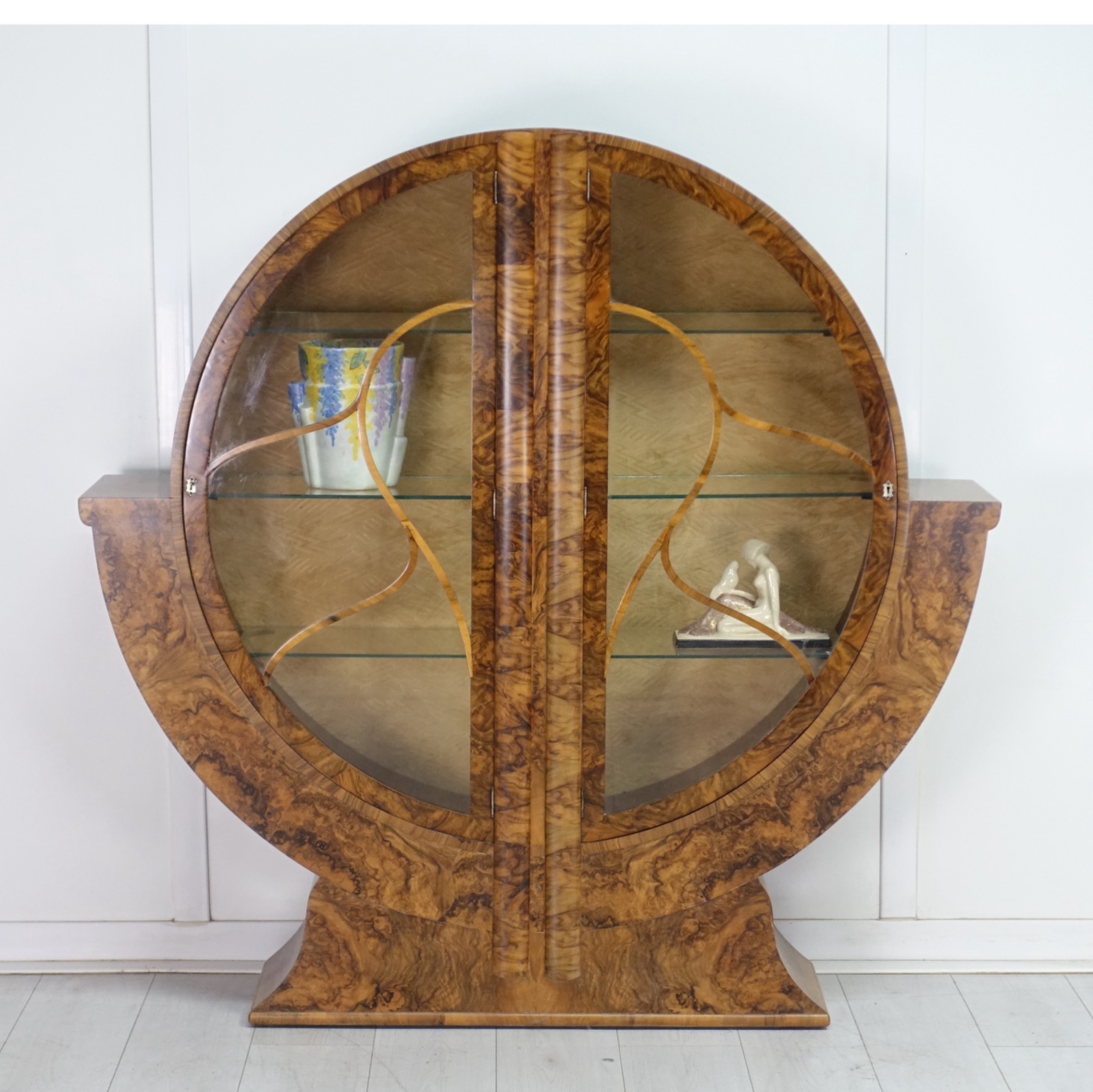 Art Deco round display cabinet in walnut 1930's RESERVED