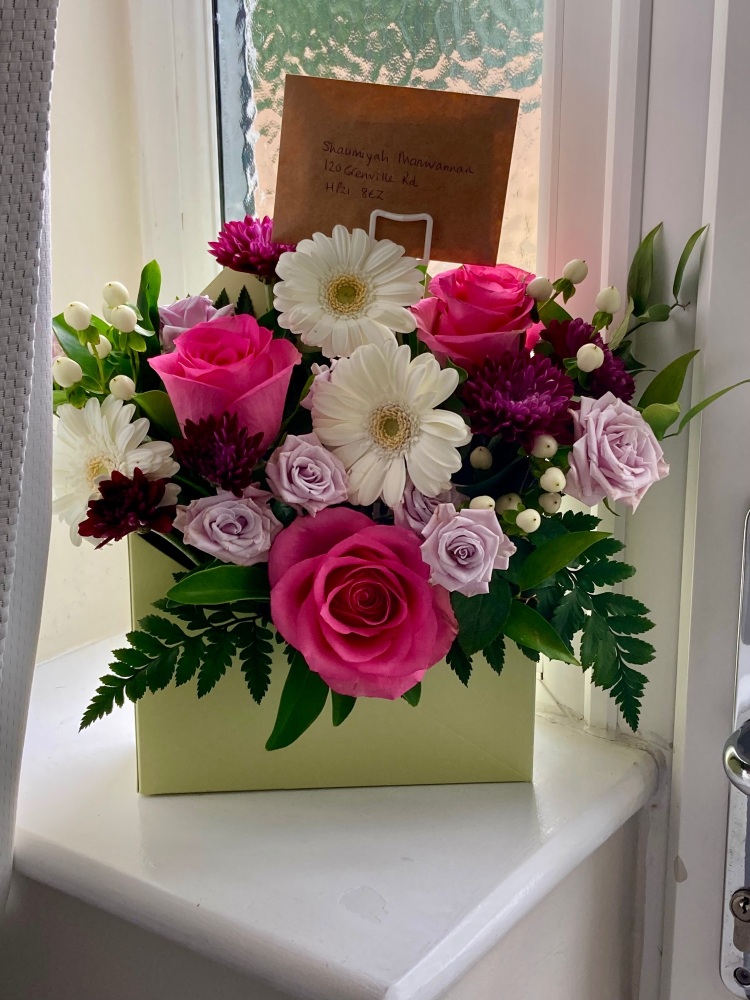 Envelope box floral arrangement envelope shaped box filled with fresh flowers 30.00 FREE local delivery