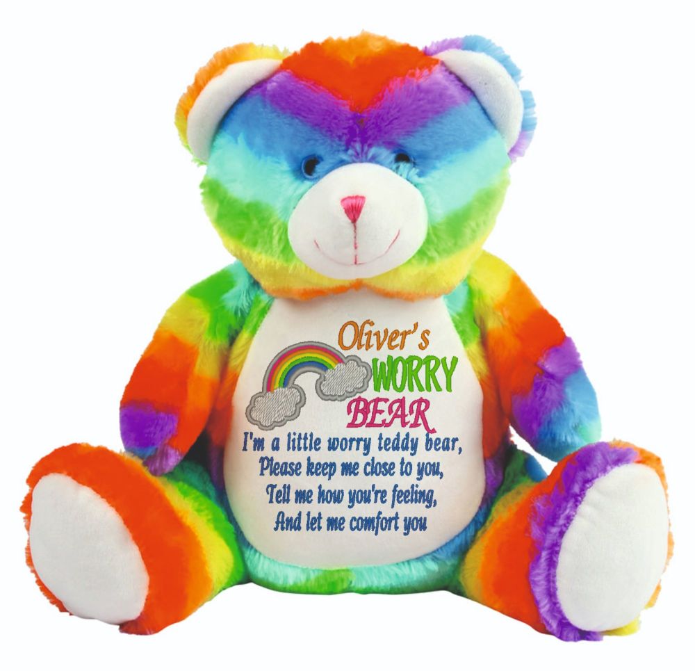 Worry Toy | Anxiety Teddy | Rainbow Worry Bear Teddy Soft Toy from ...