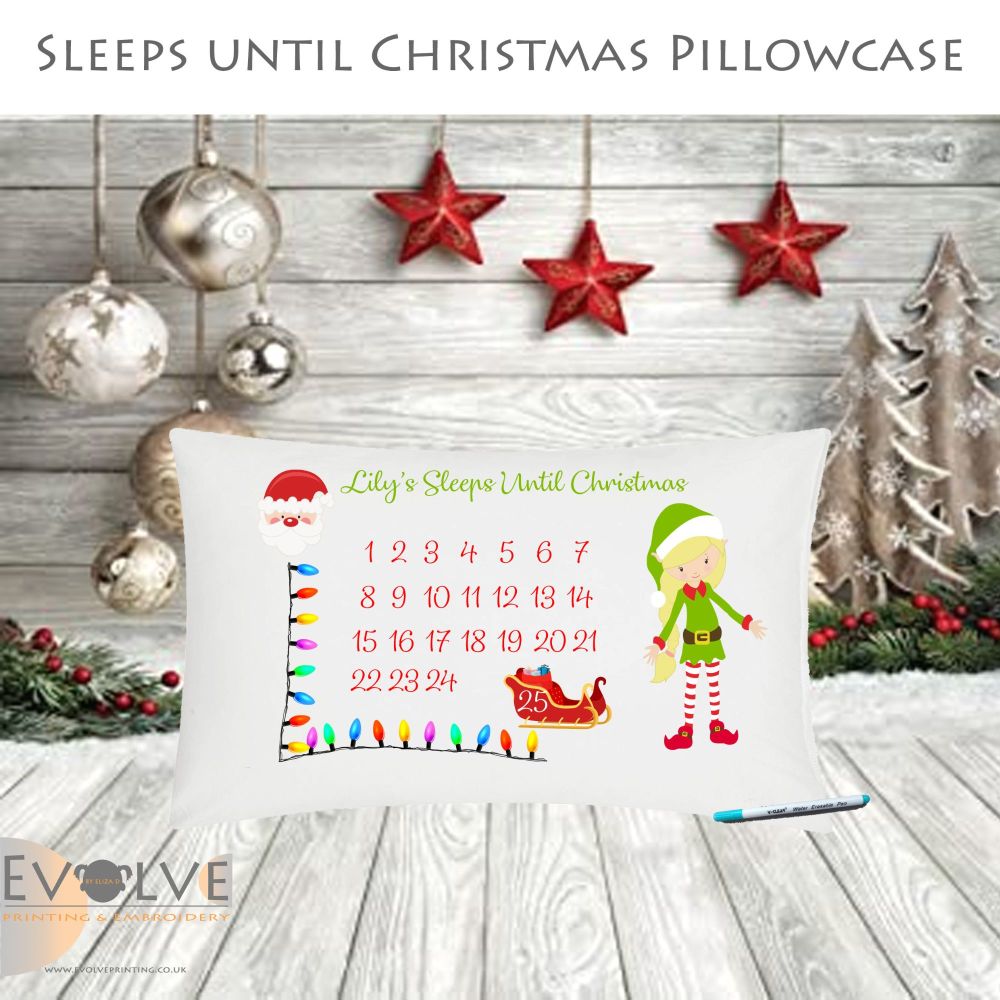Sleeps Until Christmas Pillowcase Countdown