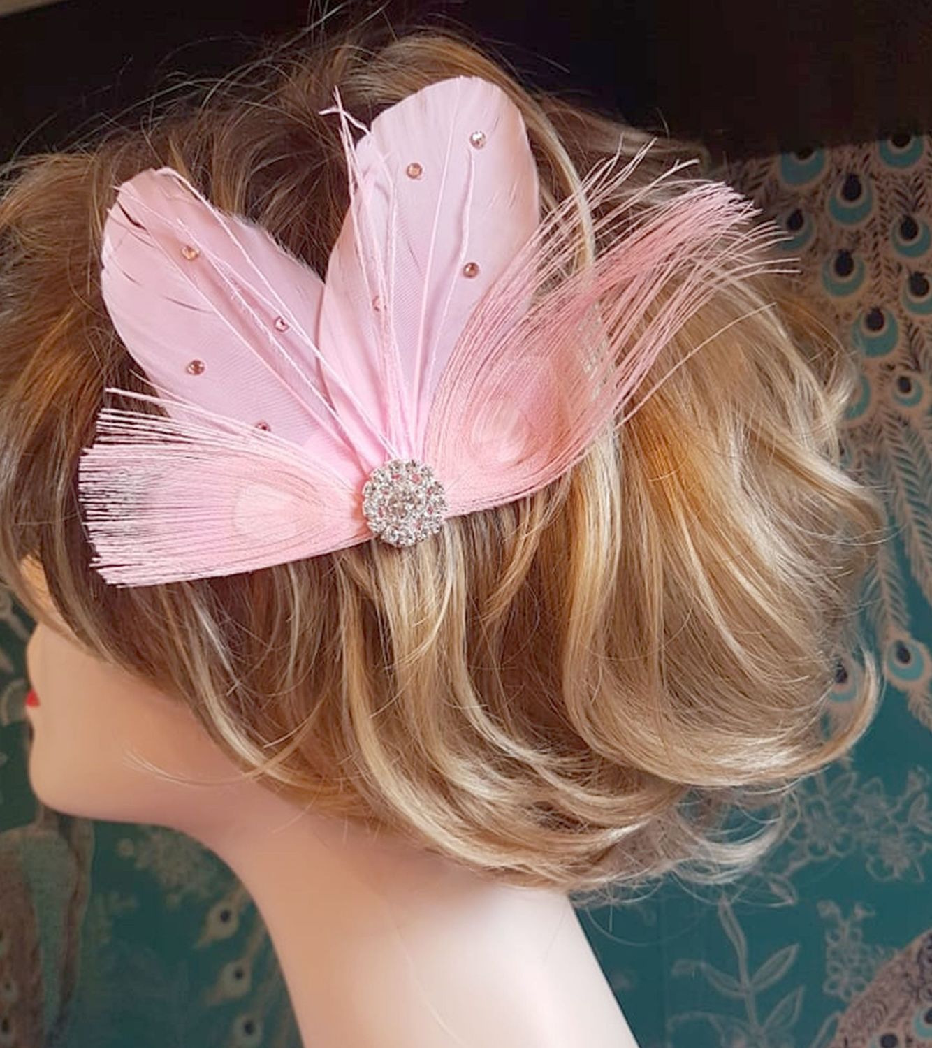 Feather Hair Clip | Baby Pink Peacock Eye | Feather Planet
