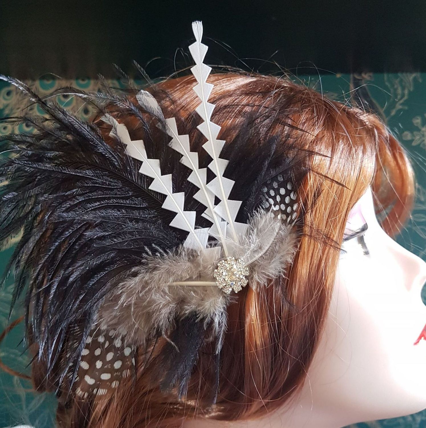 Black & White Hair Clip | | Feather Head Pieces | Feather Planet