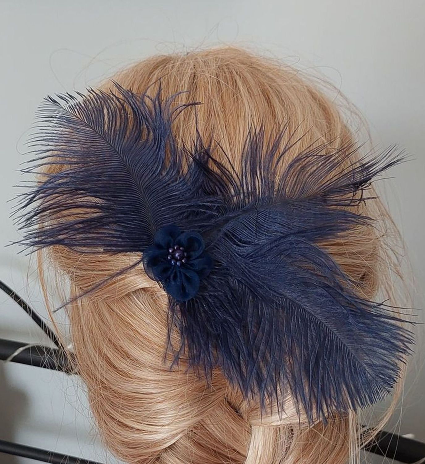 Navy Blue Flapper Headpiece | Ostrich Feathers | Feather Planet