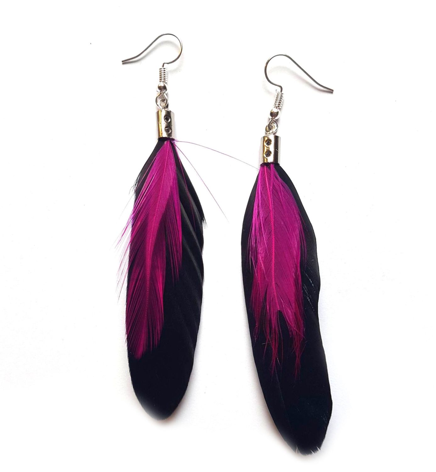 Black & Shocking Pink Earrings - Jewellery | Feather Planet