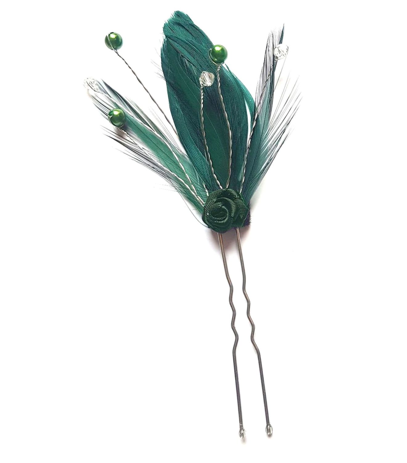 Bridesmaid Hair Grip | Dark Green Feathers | Feather Planet