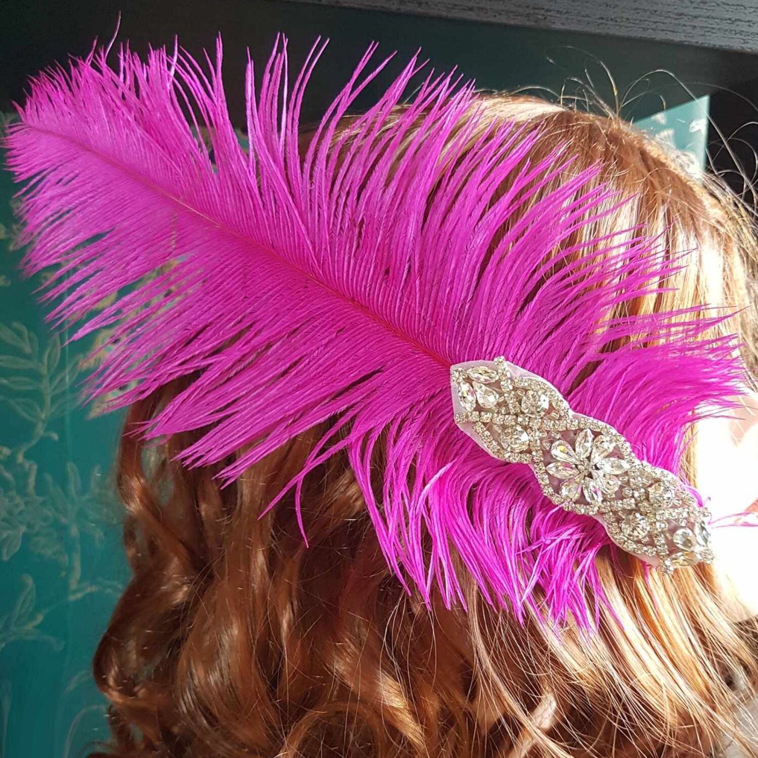Shocking Pink Ostrich Feather Flapper Hair Clip | Feather Planet