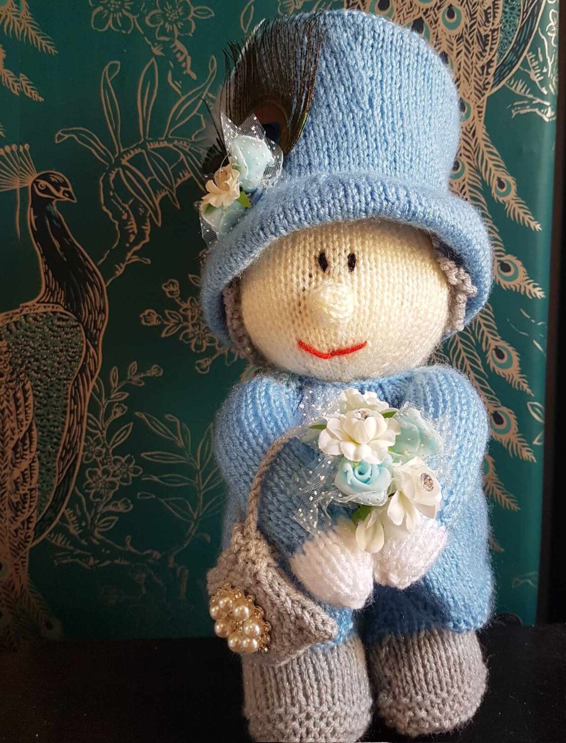 Queen Elizabeth II Knitted Doll in Light Blue | Feather Planet