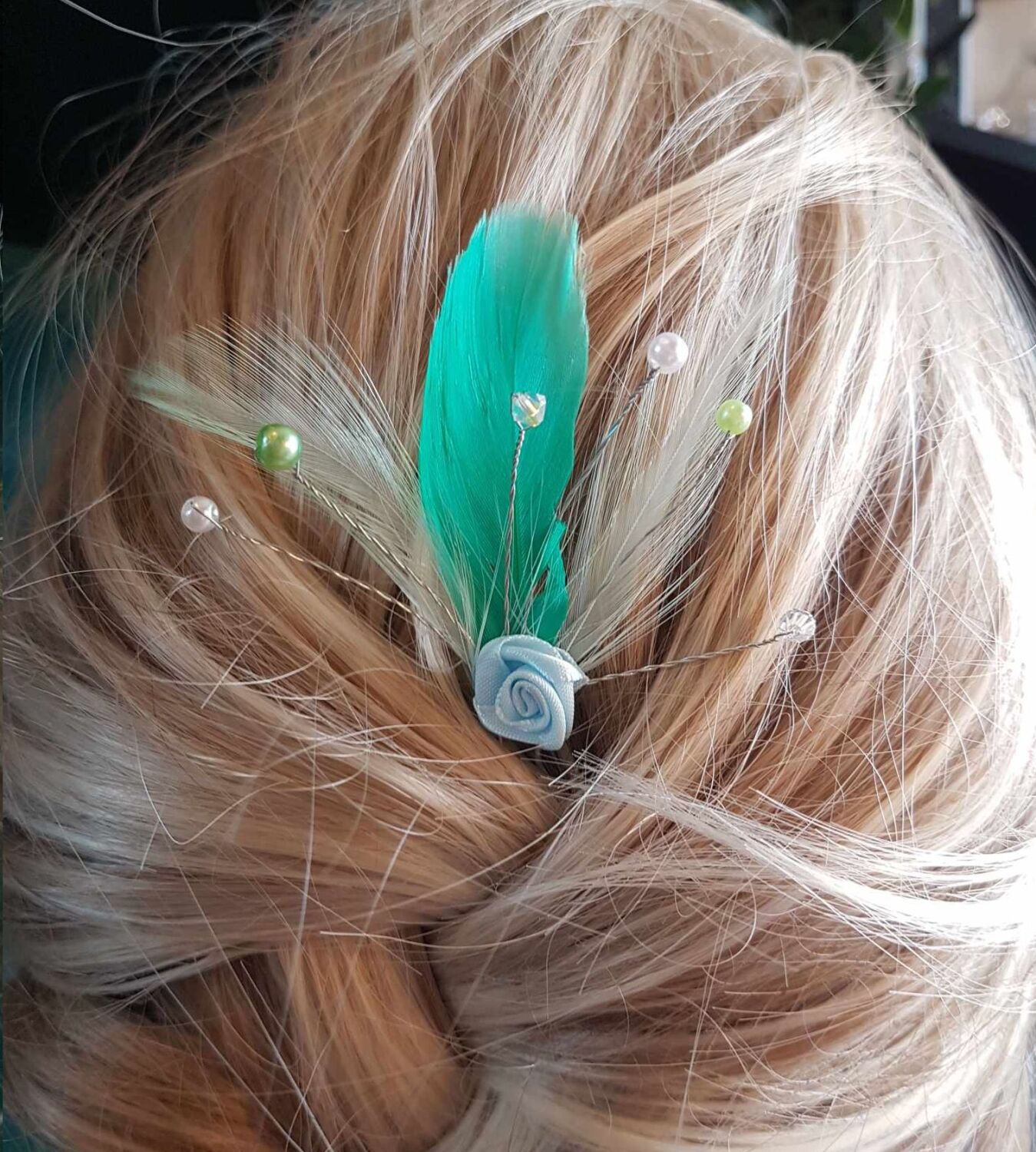Green Bridesmaid Hair Grip: Handcrafted Feather Planet
