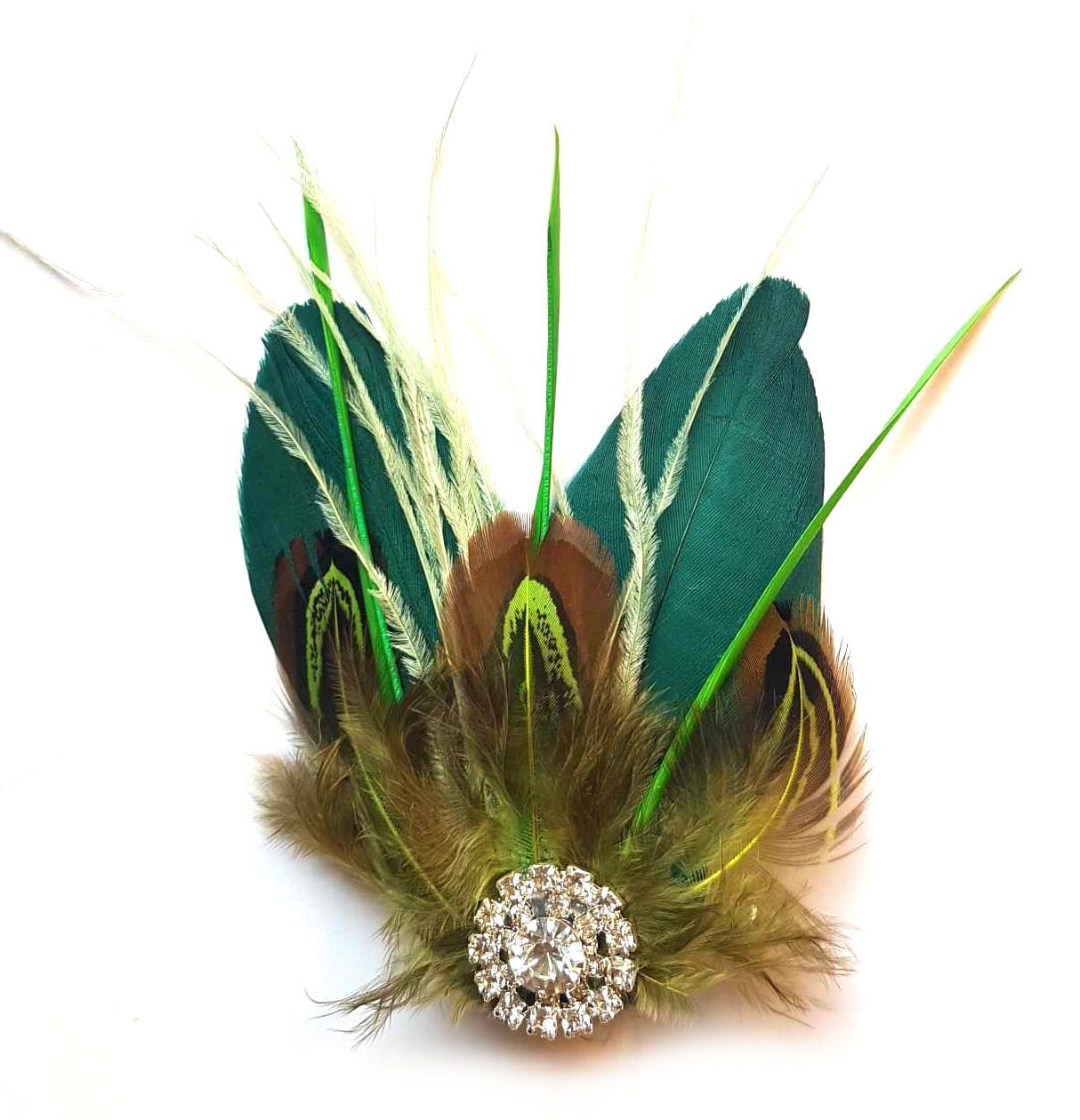 Green & Sage Hair Clip | | Feather Head Pieces | Feather Planet