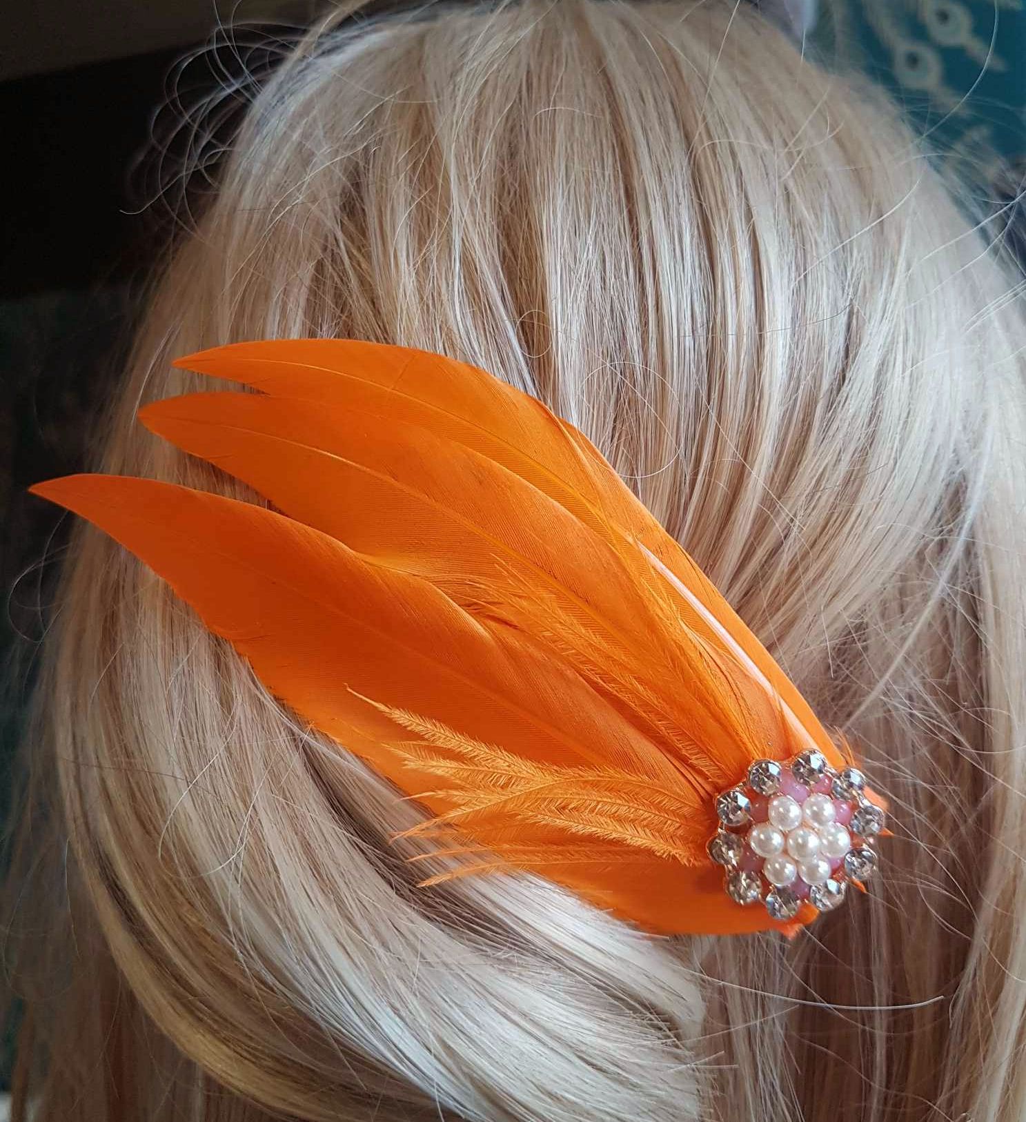 Orange Feather Hair Clip: Handcrafted | Feather Planet