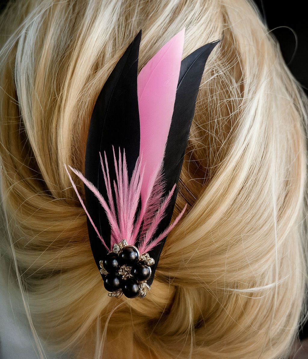 Handcrafted Hot Pink & Black Feather Hair Clip | Feather Planet