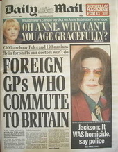 Daily Mail newspaper - Michael Jackson cover (25 August 2009)