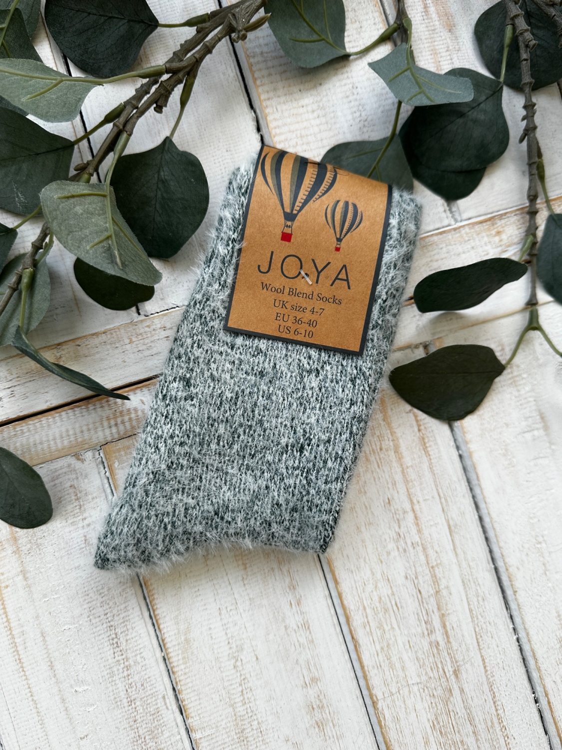 Grey Fluffy Wool Blend Socks