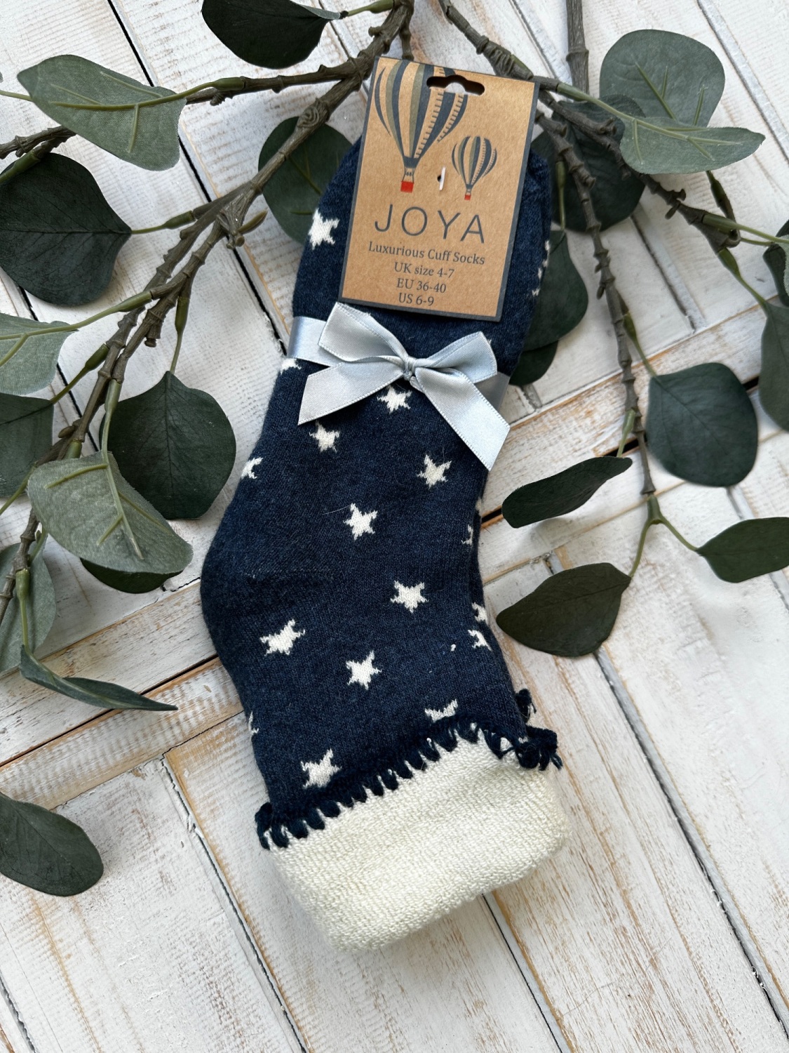 Blue & White Star Cuff Socks