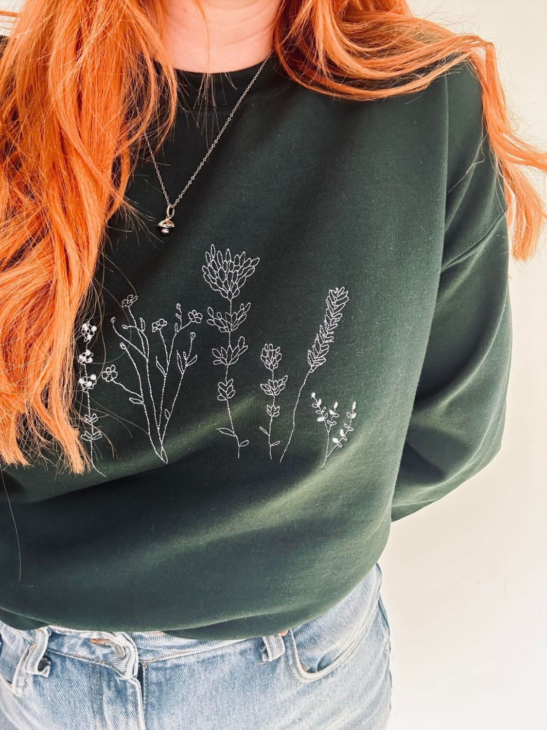 Fine line floral design- Embroidered Sweater