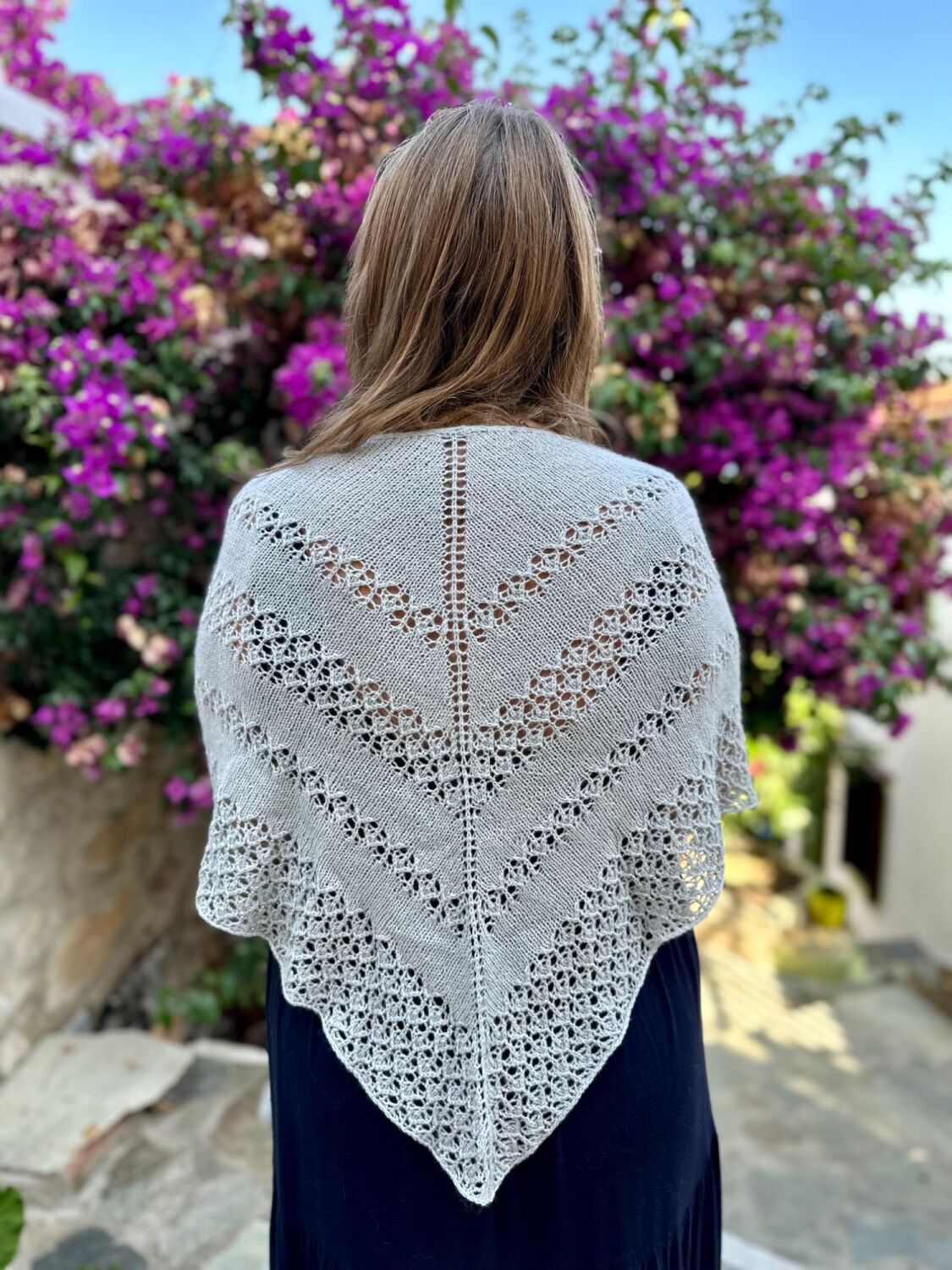 Lace shawl knitting kit with hand-dyed yarn and beads