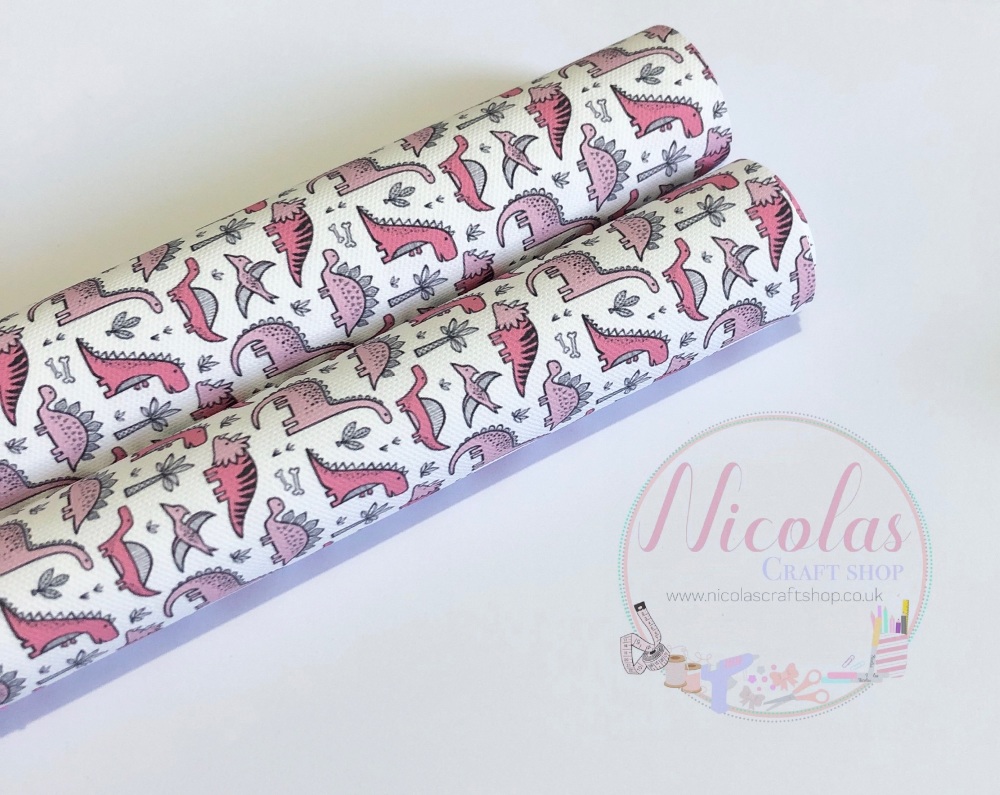 Pale Pink Dino dinosaur printed canvas sheet fabric