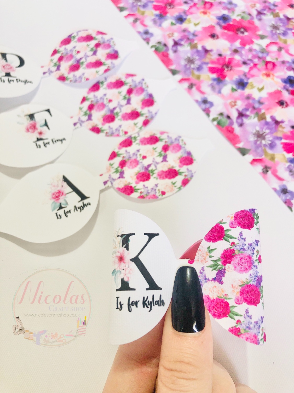 personalised alphabet name pre cut bow loop printed canvas fabric