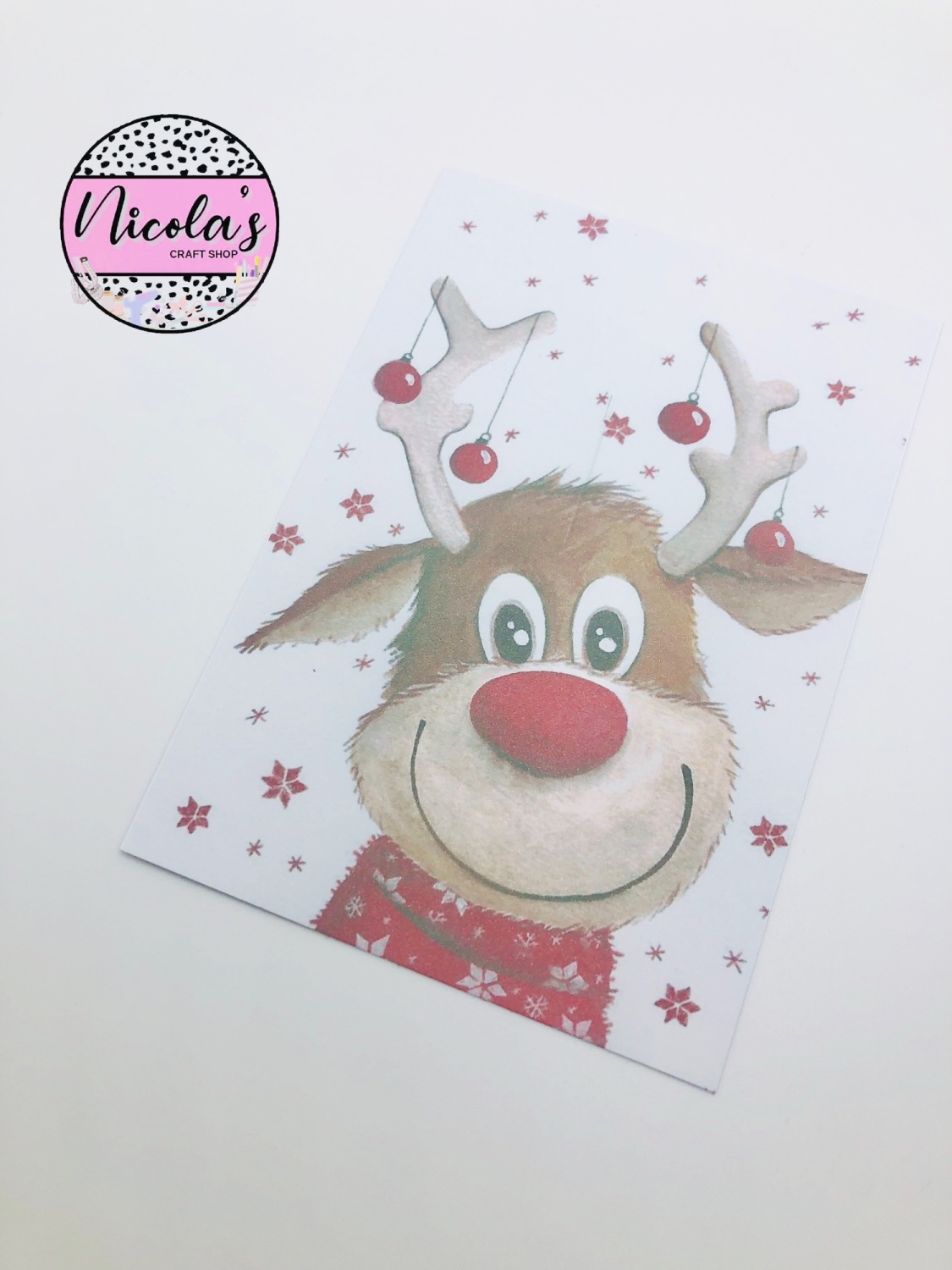 Red nose reindeer christmas printed bow cards