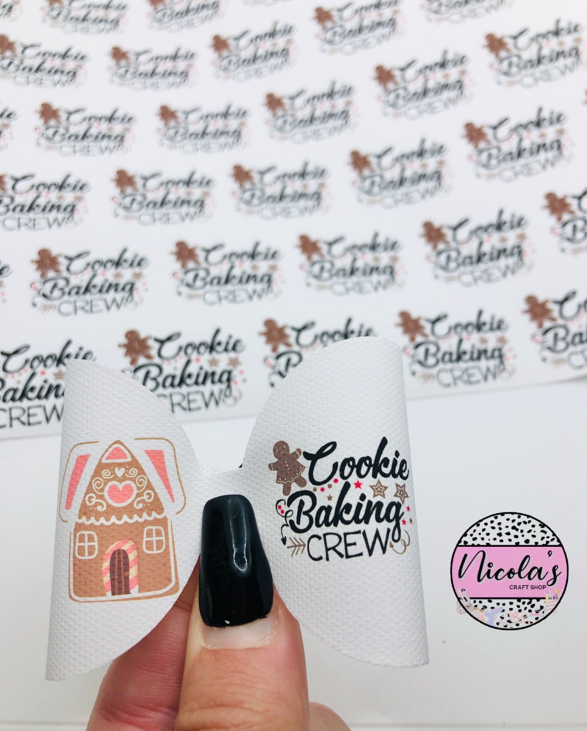 cookie baking crew gingerbread house christmas printed pre cut bow loop