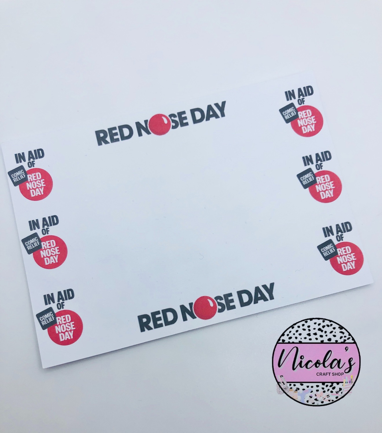 red nose day printed bow display cards