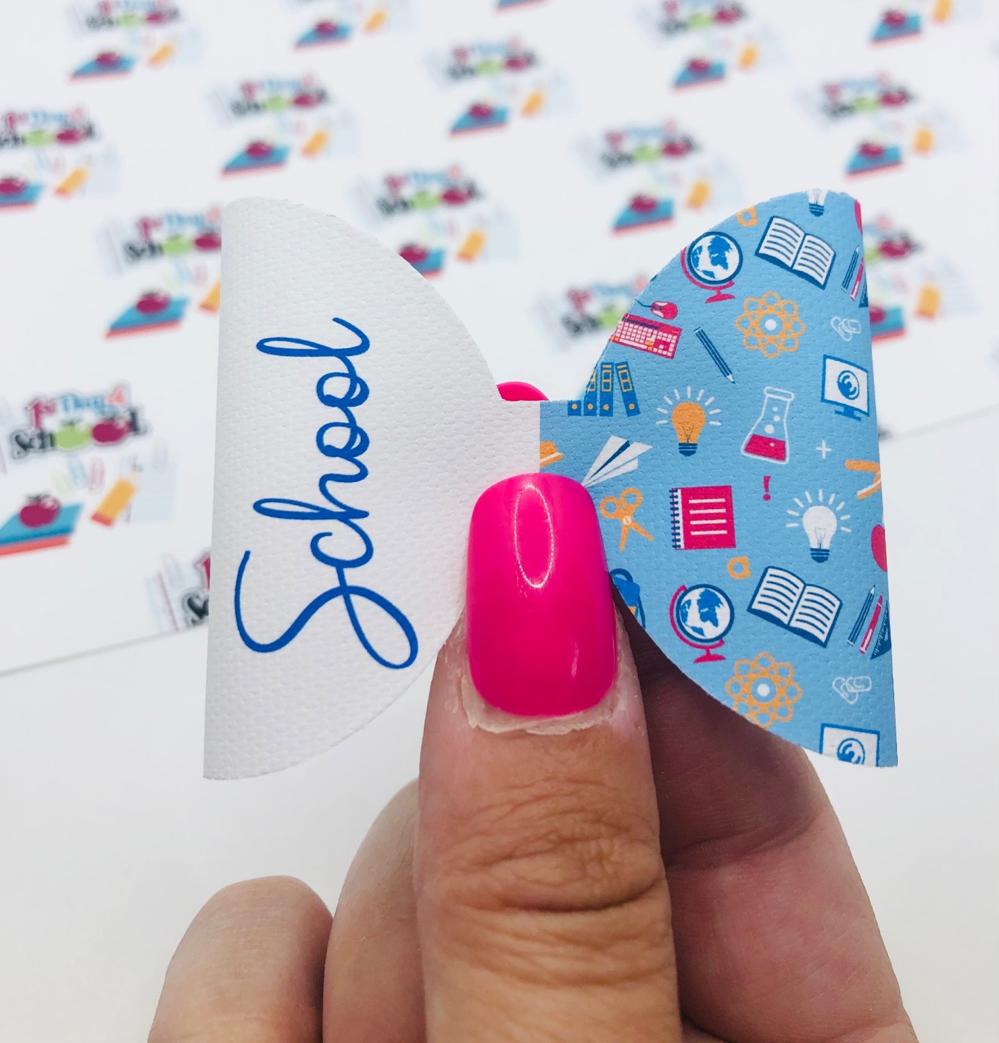 School stationery blue school time PRE CUT BOW LOOP