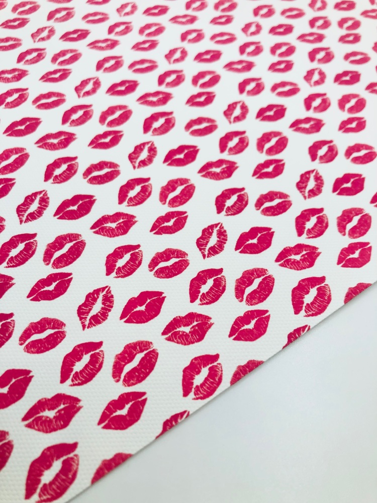 Love Kisses Red Lips Valentine Printed Canvas Sheet Fabric Bow Making
