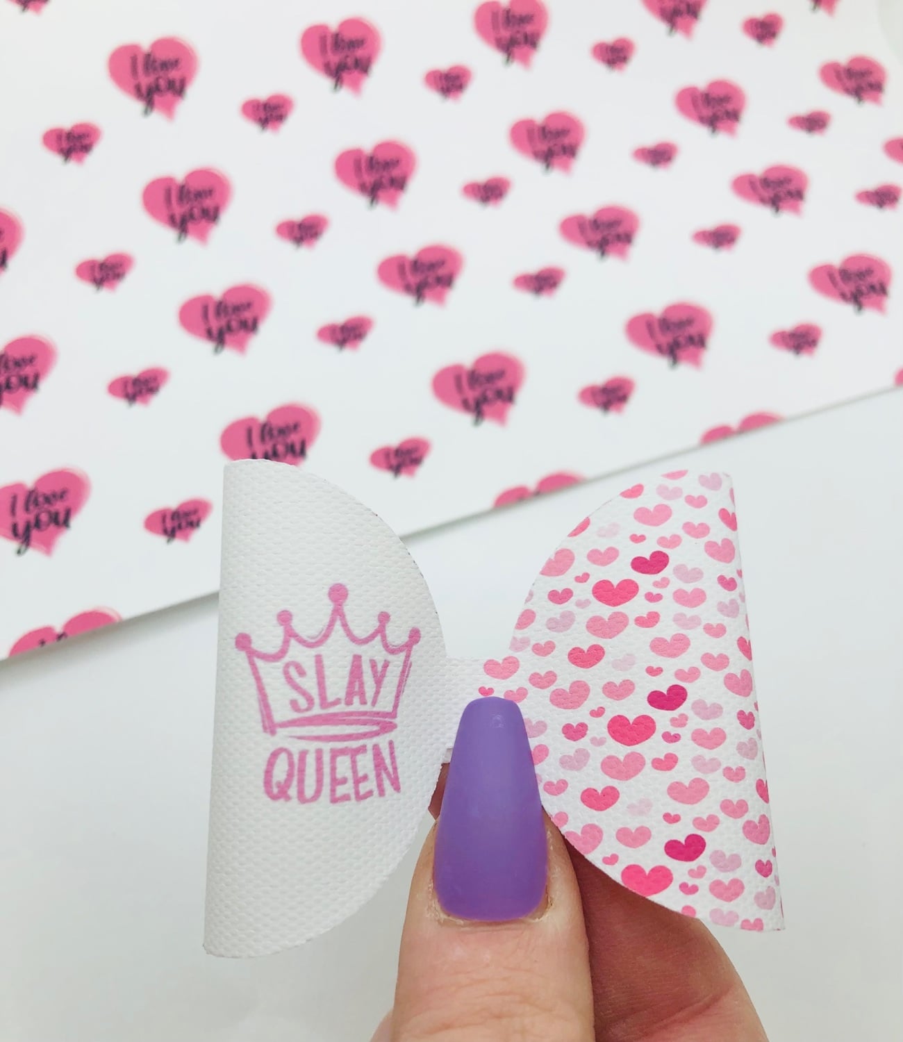 Slay Queen Love heart printed pre cut bow loop