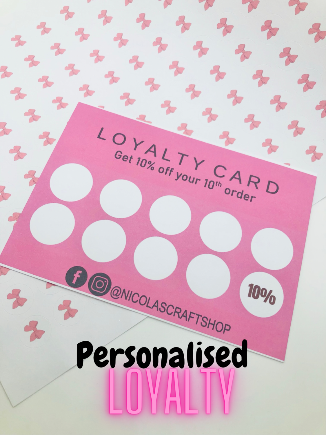 personalised loyalty card with bow stickers