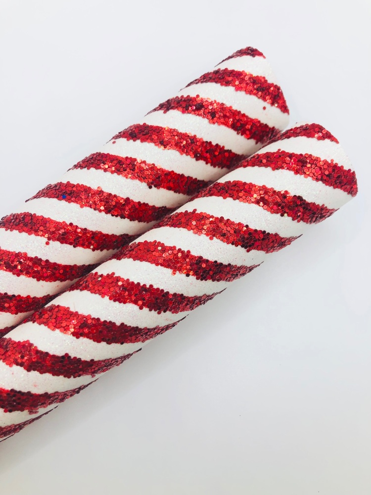 White red layered glitter sheet candy cane christmas stripe strip