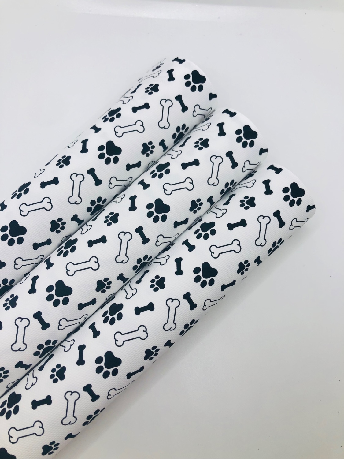 black monochrome paw print dog bone printed canvas sheet fabric bow making