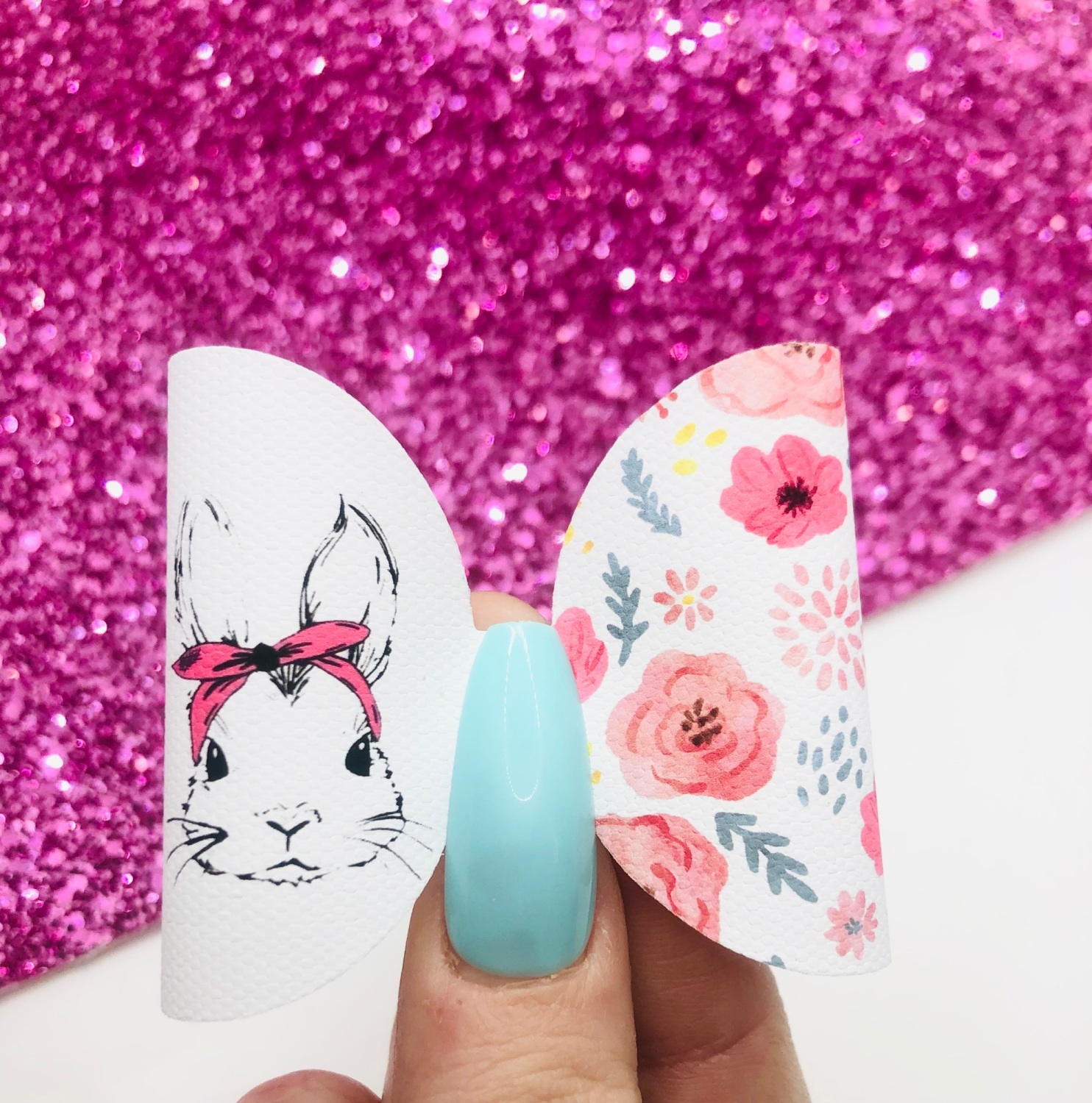 Bunny rabbit floral hair bow pre cut bow loop