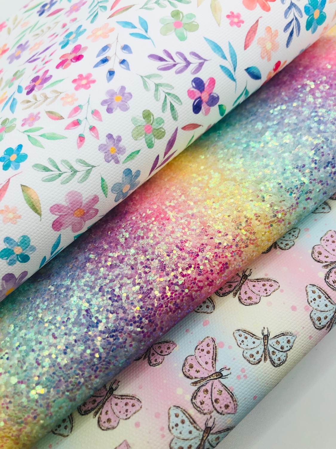 Pastel rainbow floral butterfly printed canvas fabric bundle fiver friday