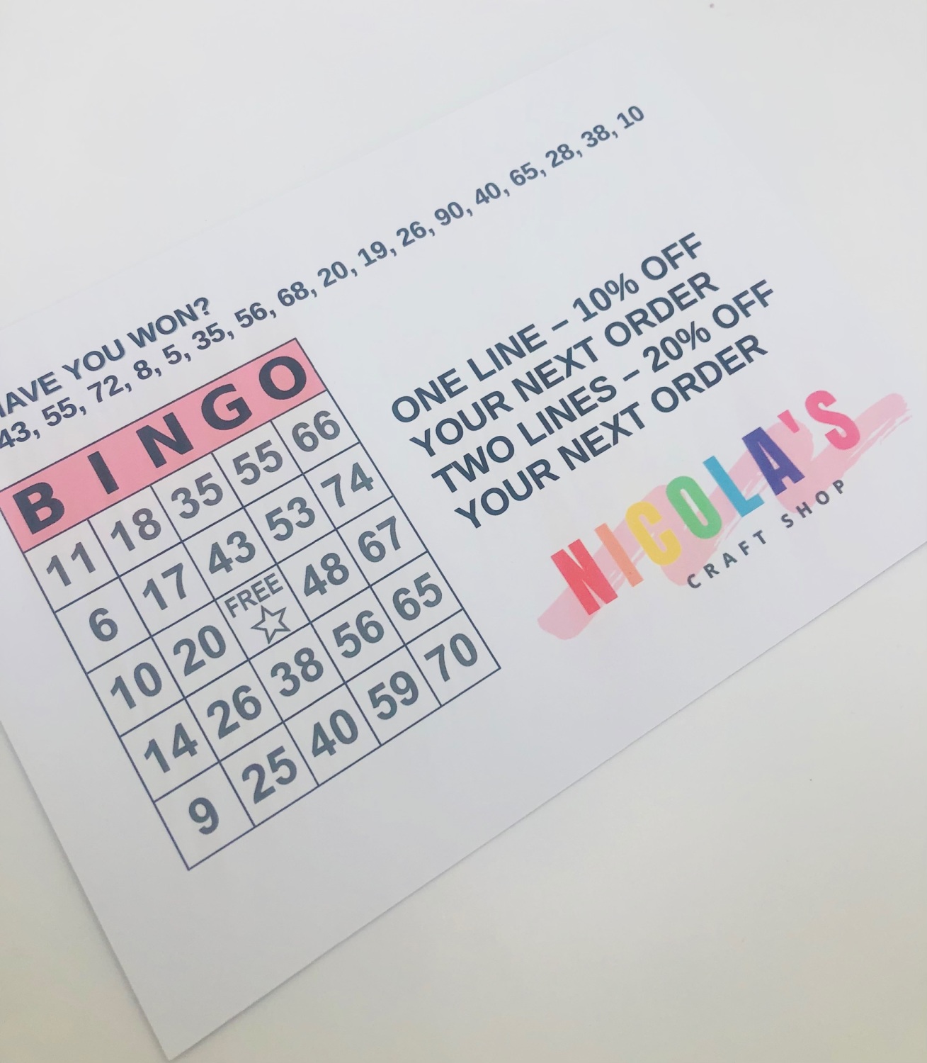 BINGO FUN CUSTOMER PACKING PACKAGING CARD BUSINESS PERSONALISED printed ...