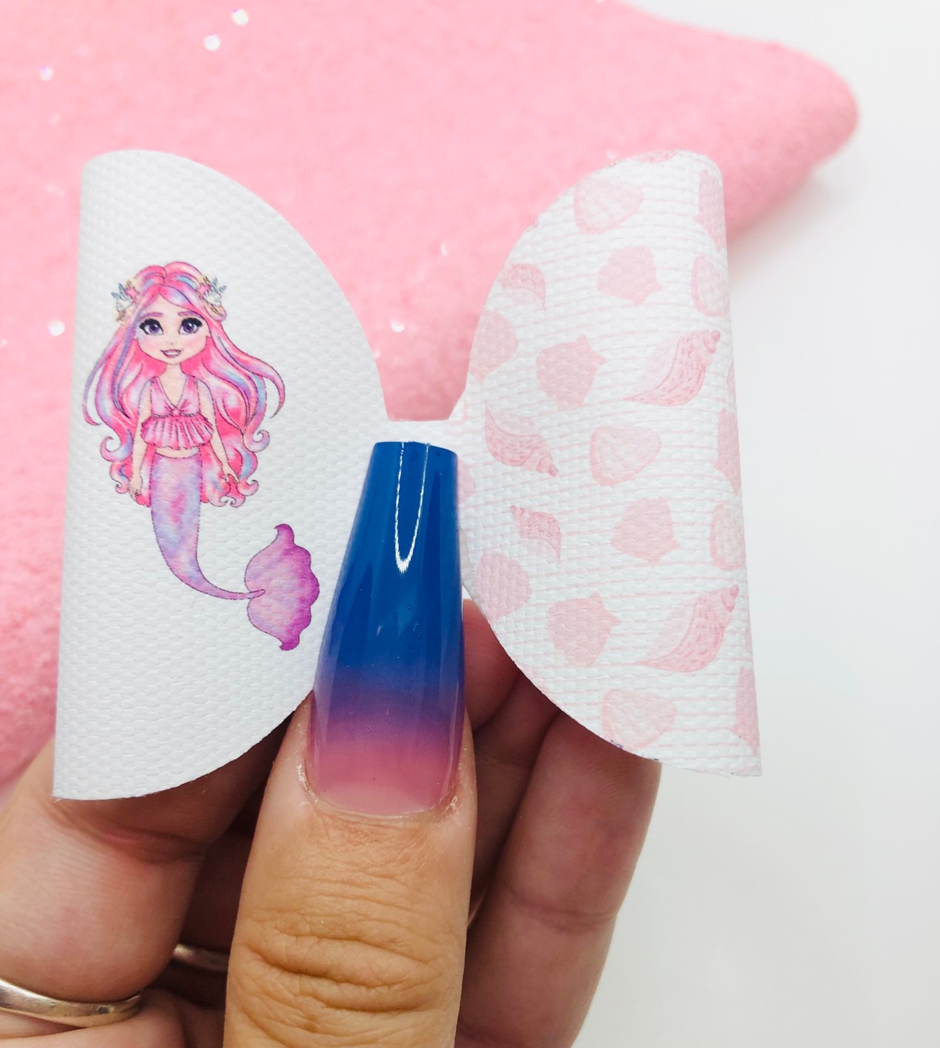 Pink mermaid shells hair bow pre cut bow loop