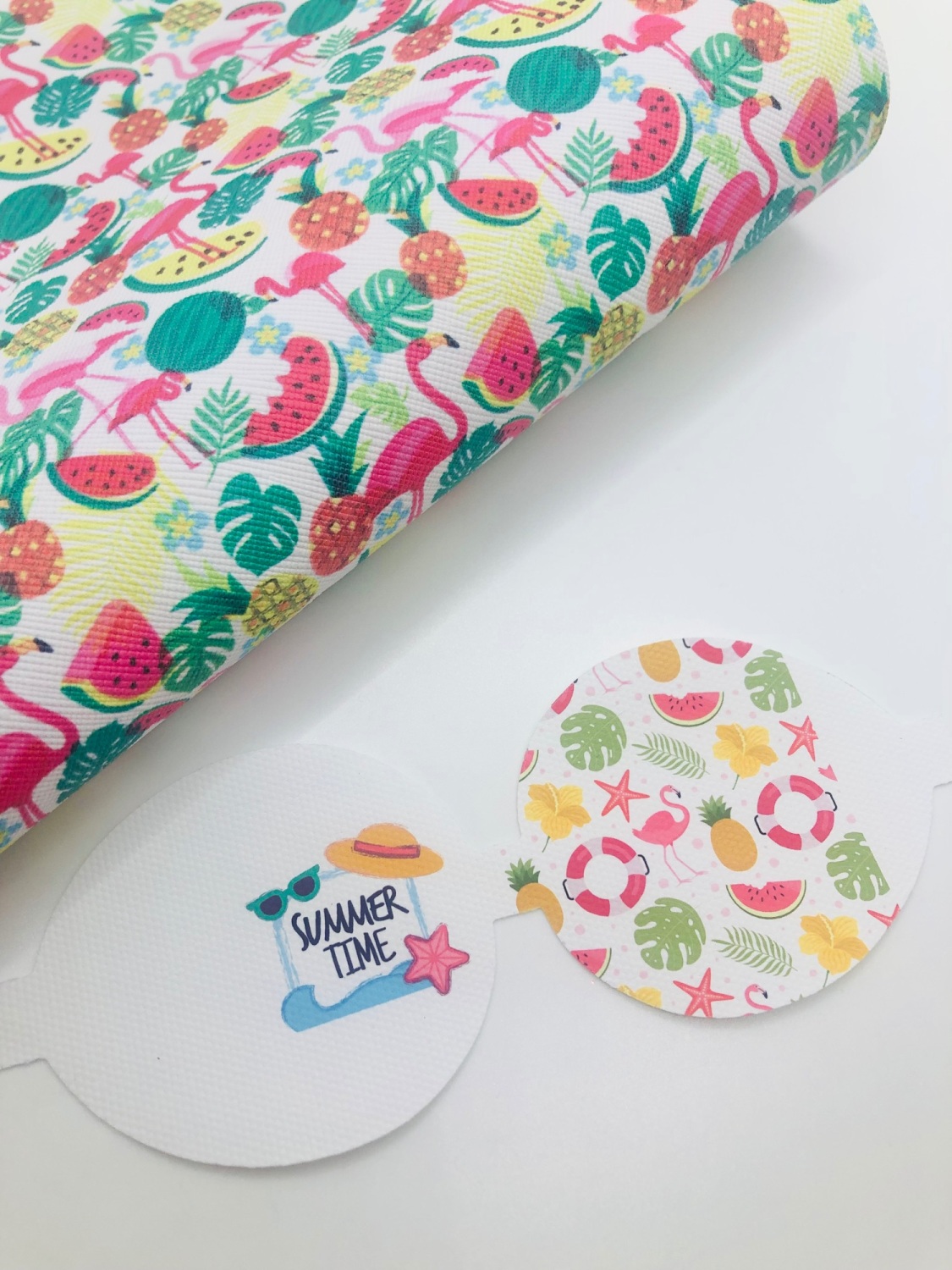 Summer time flamingo float pool hair bow pre cut bow loop