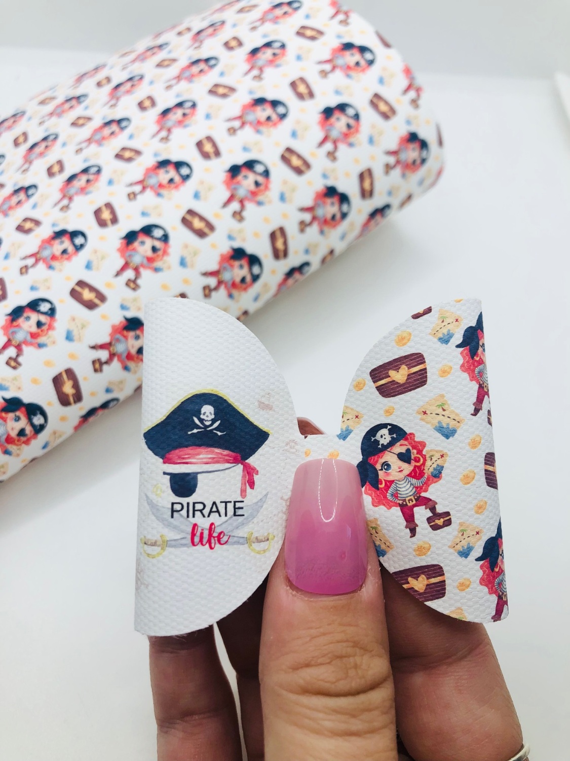 pirate treasure girl pre cut bow loop printed canvas fabric