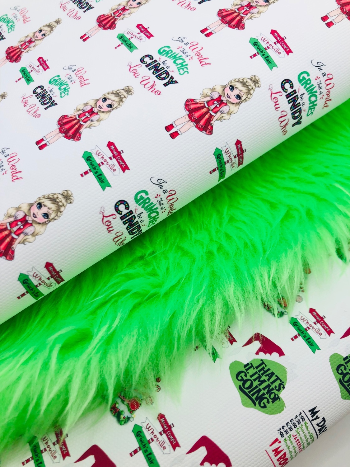 grinch mas green fur cindy lou merry christmas FABRIC PRINTED CANVAS ...