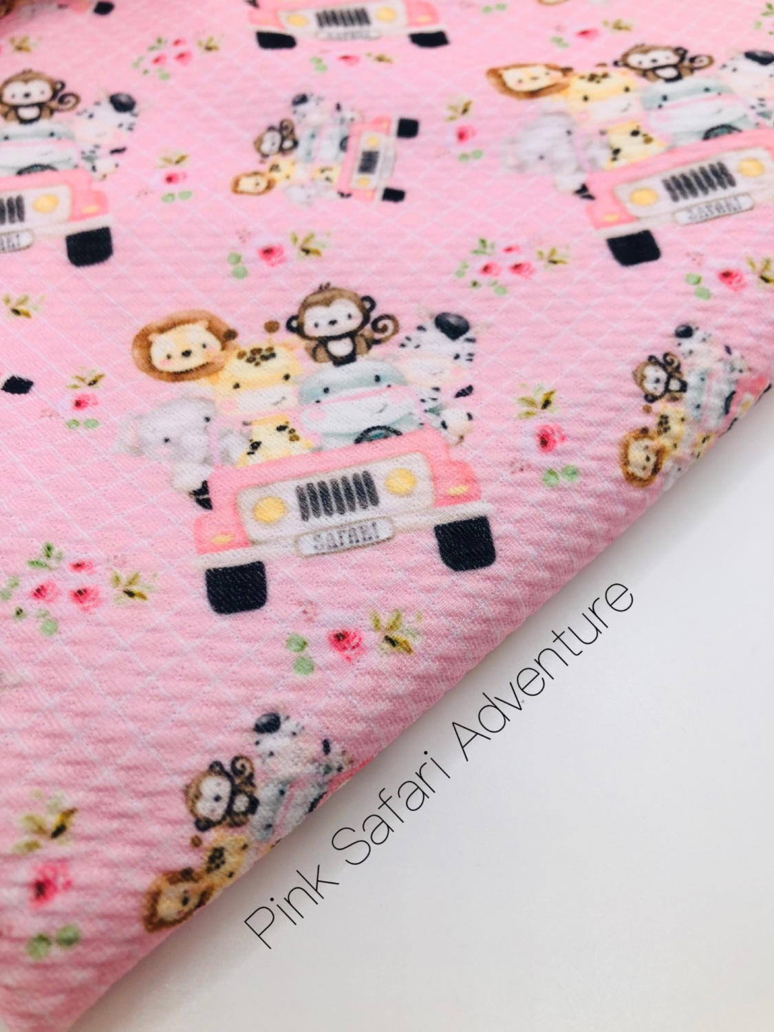 Pink animal safari cute cub trip adventure pattern printed bullet fabric