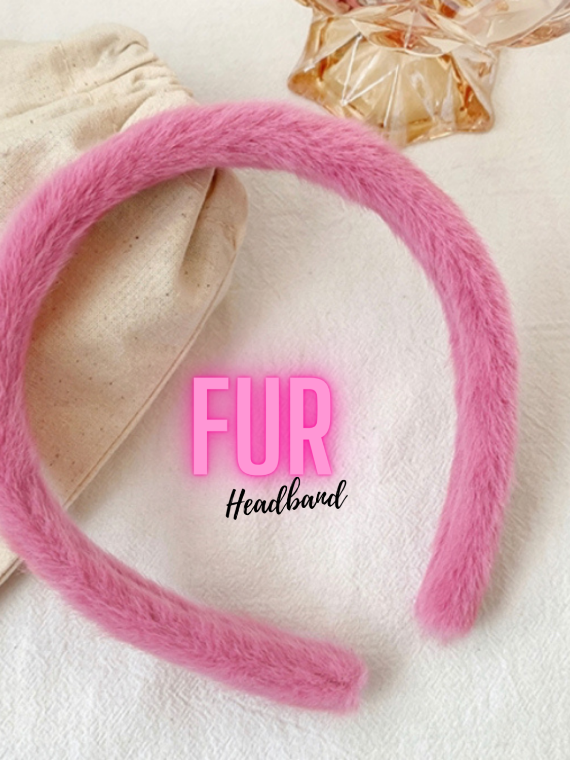 Pink fur headband fluffy teddy bear band hairband