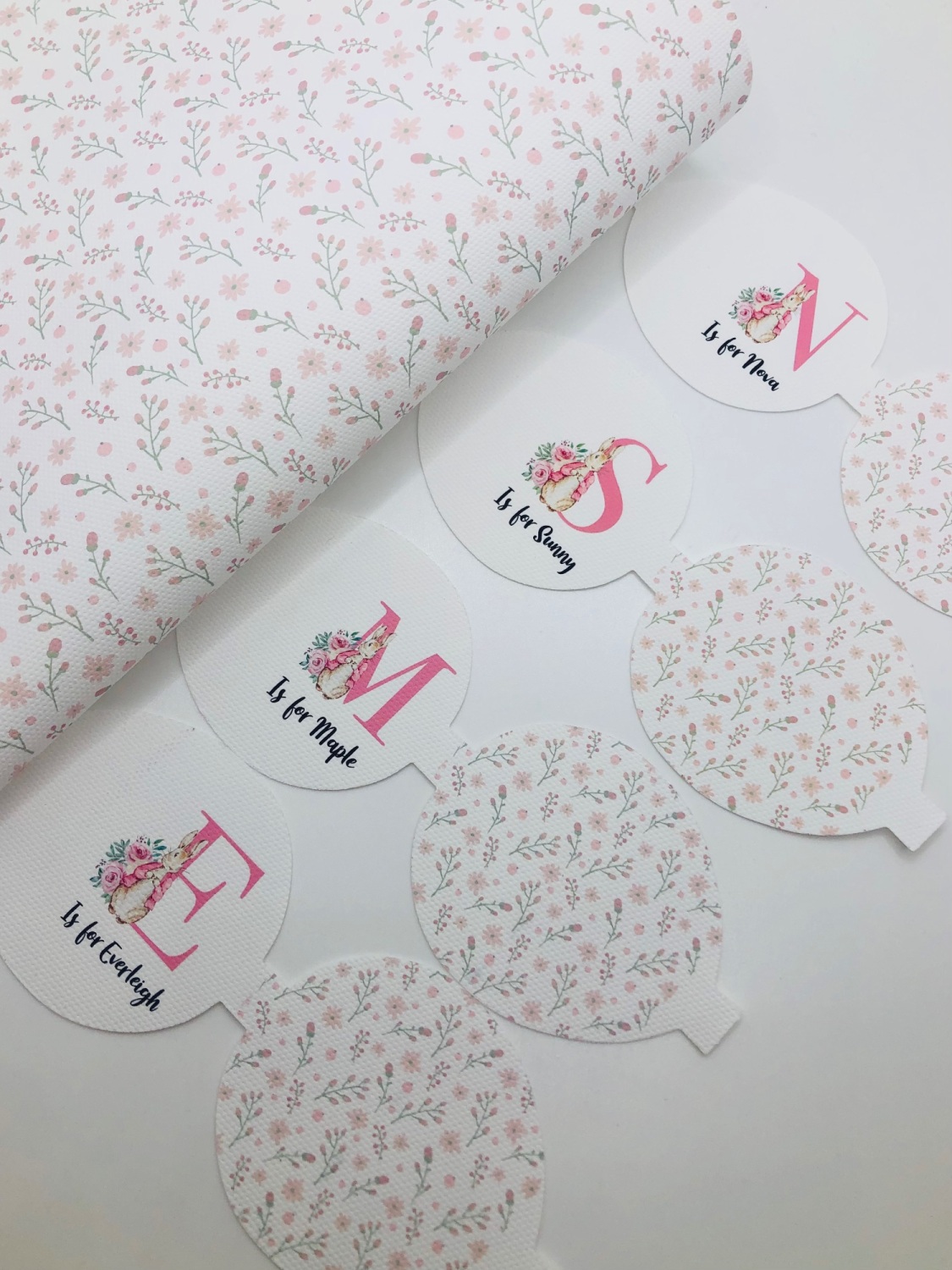Peter rabbit pink floral easter alphabet initial printed pre cut bow loop