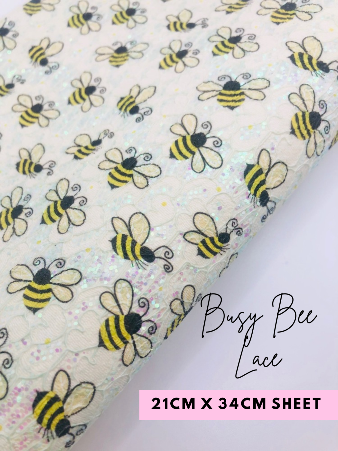 pale busy bee bumblebee yellow lace fine glitter fabric