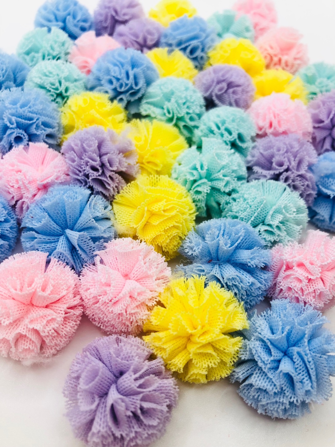Spring pastel mesh pom pom balls embellishment