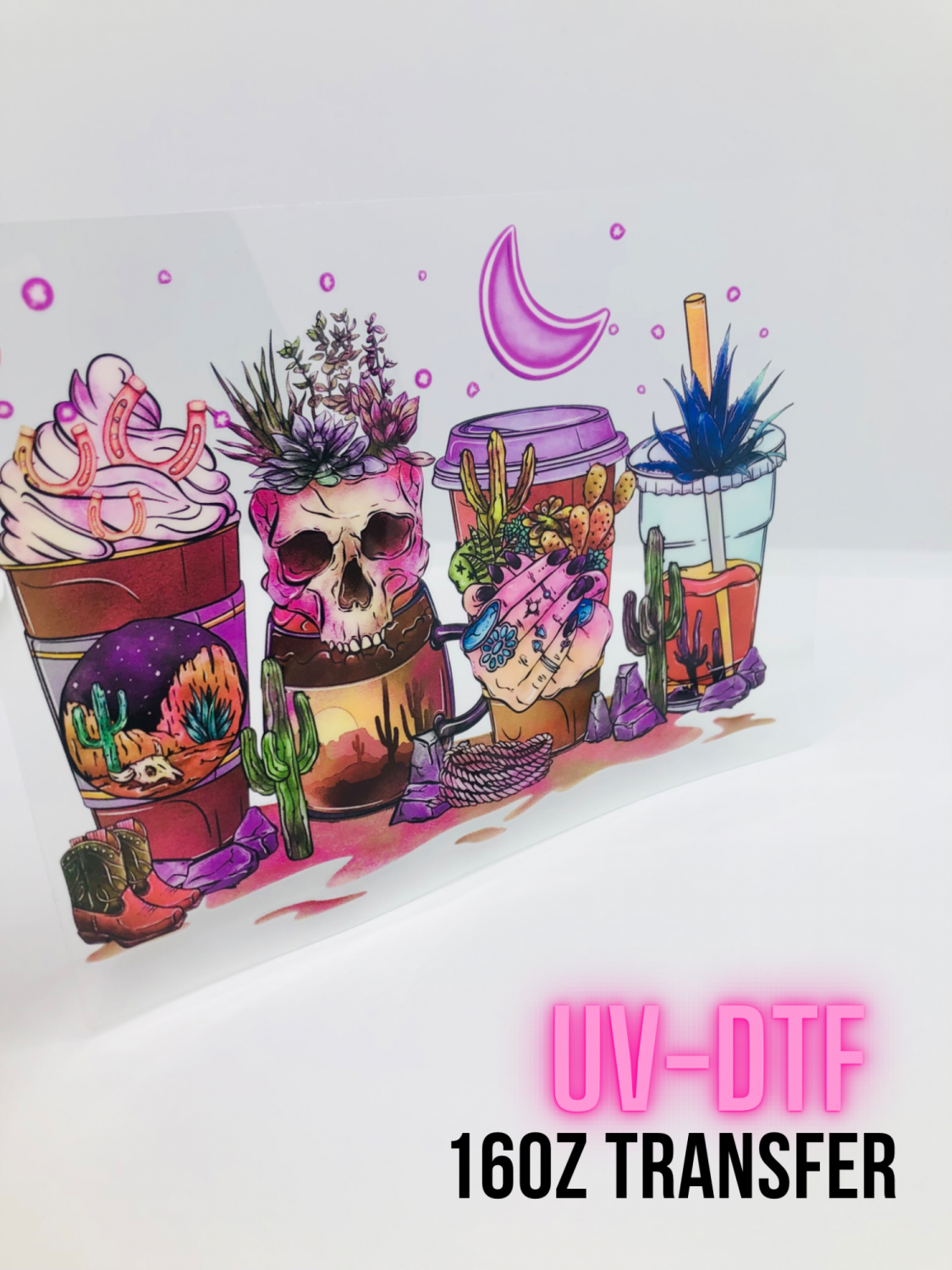 SKULL VOODOO INSPIRED STARS MOON WRAP UV DTF TRANSFER MUG BOTTLE TUMBLER