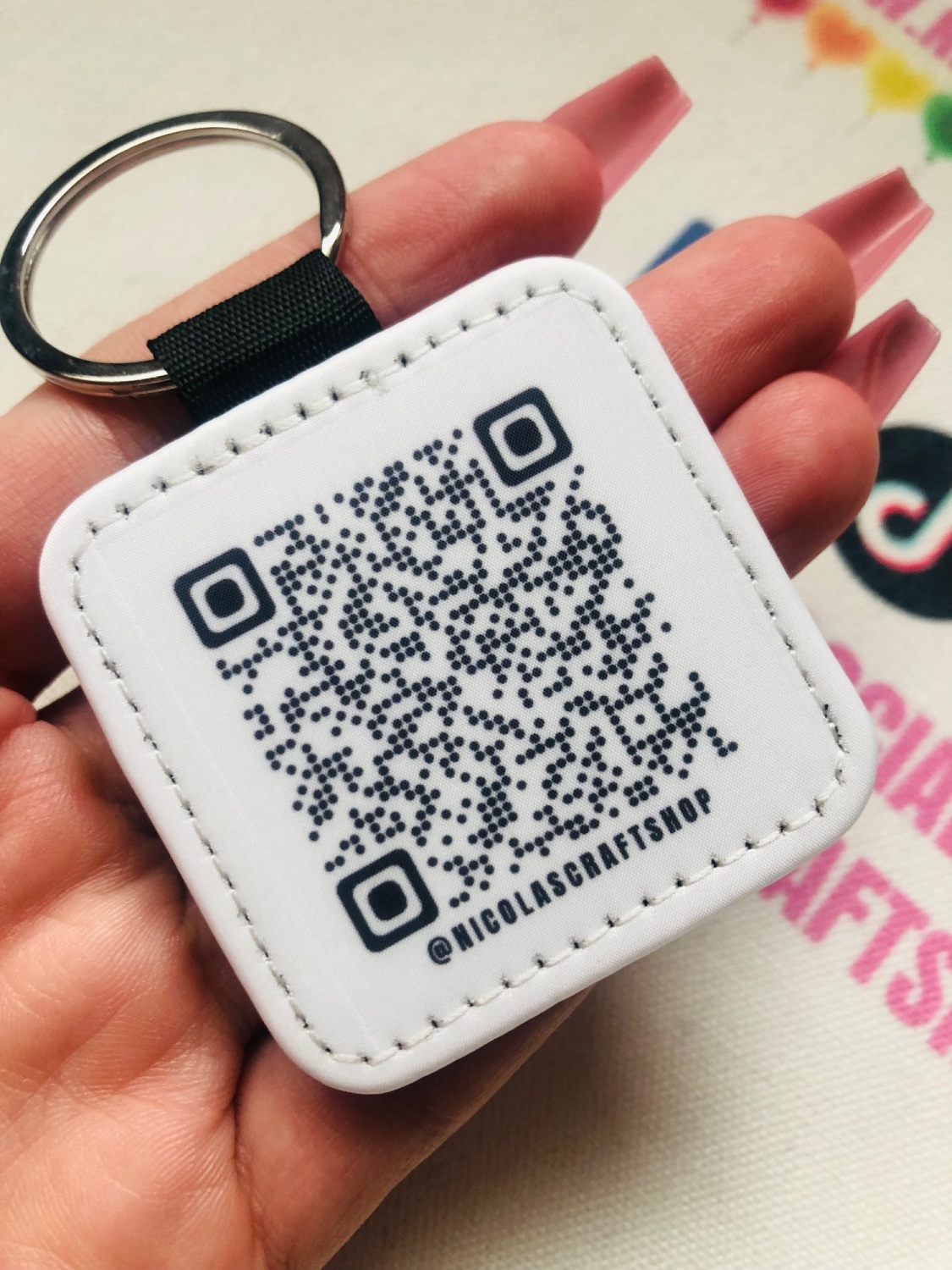 leather printed qr code business day key chain gift