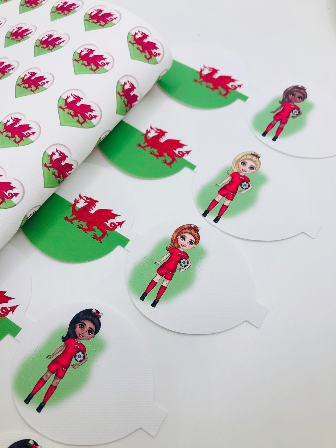 Welsh Flag with welsh player football girls personalised pre cut bow loop