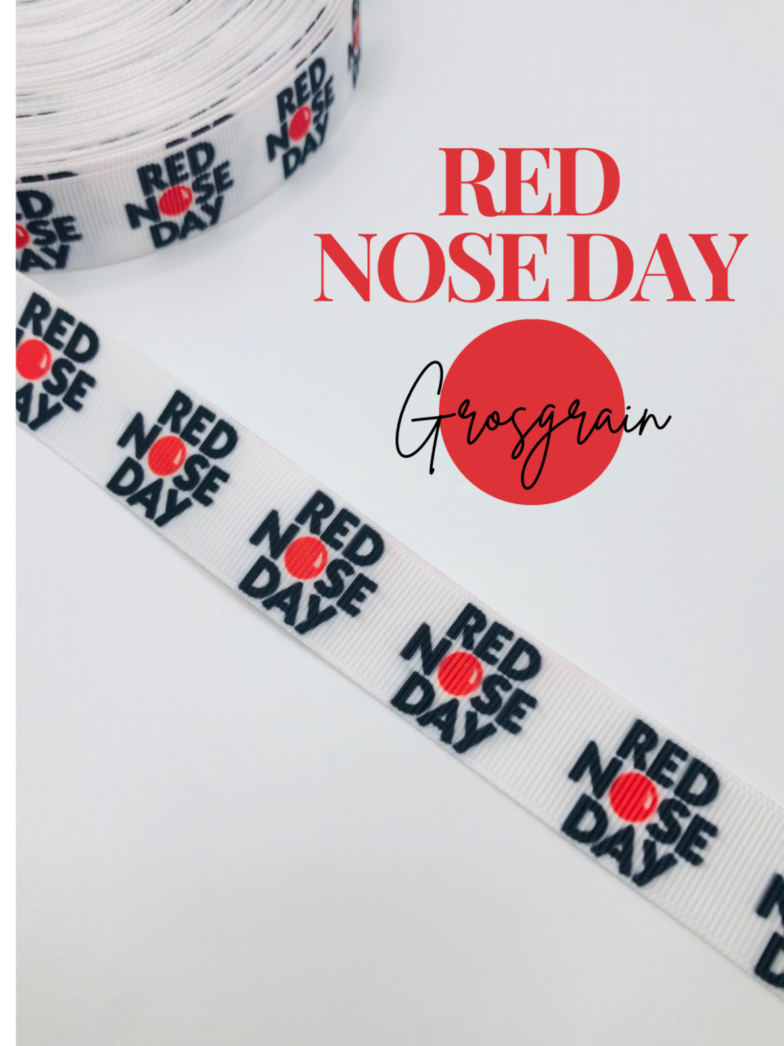 25mm Red nose day grosgrain ribbon