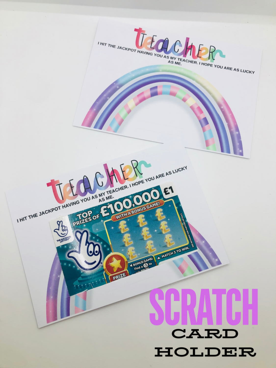 teacher scratch card holder printed bow card display card