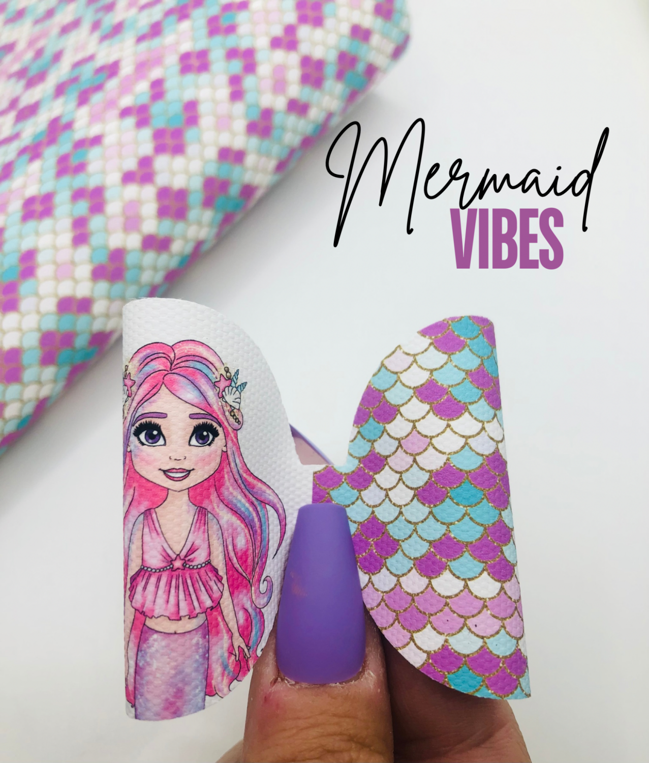 Pink mermaid sea shell scale PRE CUT BOW LOOP