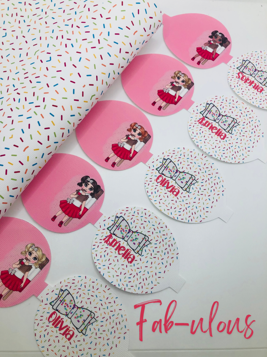 Fab ice lolly dolly girl printed Dolly bow loop pre cut bow loop